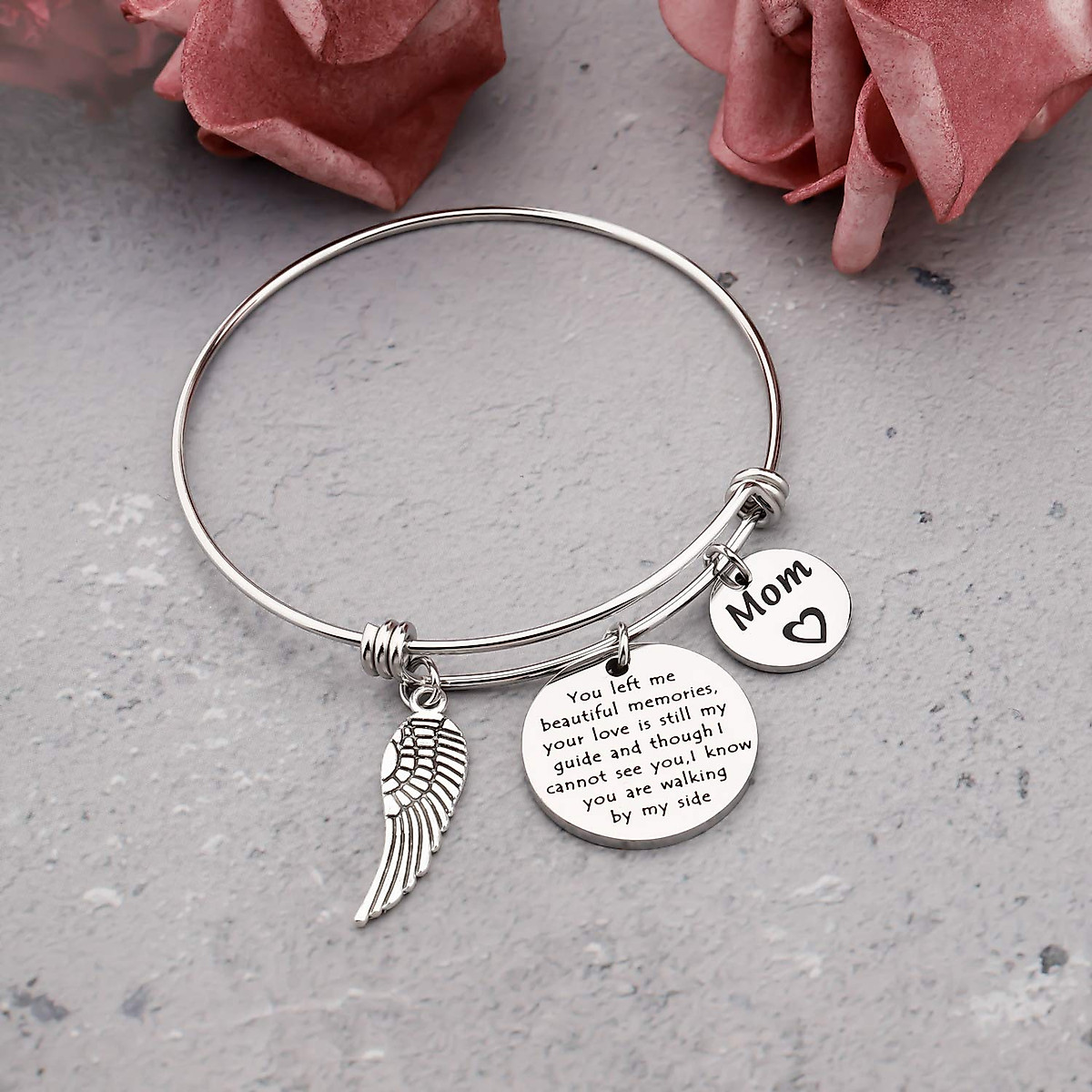 KUIYAI You Left Me Beautiful Memories Bracelet with Guardian Angel Loss Jewelry Remember Loved One for Mom Dad Grandma (BR-Youleft-Mom)