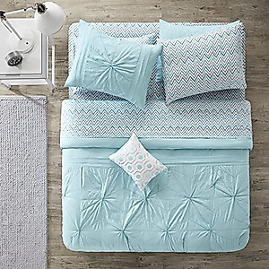 Intelligent Design Toren Complete Bag Tufted Embroidered Comforter with Sheet, Season Bedding Set, Full, Aqua