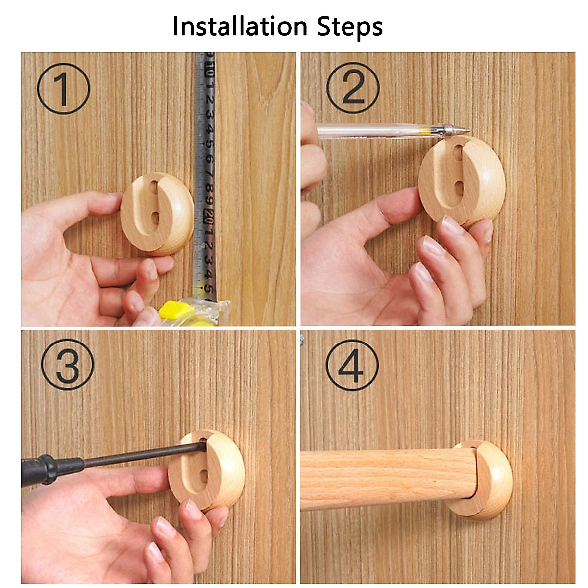 Wood Closet Rod for Hanging Clothes, Heavy Duty Hanging Wardrobe Pole with Bracket Kits, Removable Window Curtain Hanger Rod, Load 100KG (Size : 140cm/55 in)