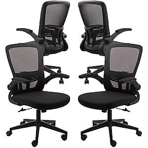 KLASIKA Desk Chairs with Wheels, Ergonomic Mesh Office Chair Adjustable Height and Swivel Lumbar Support Home Office Chair with Flip Up Armrests, Set of 4
