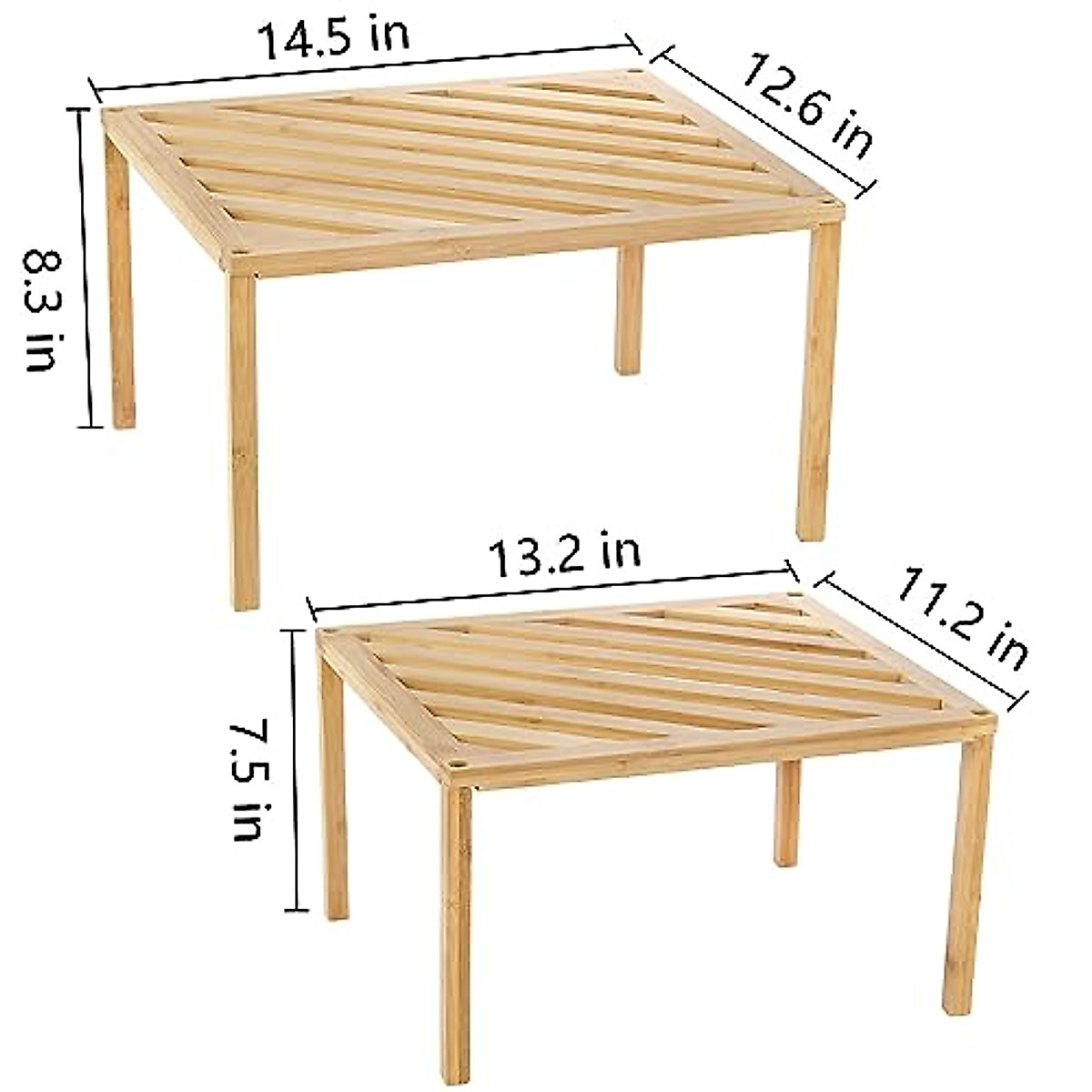 Hacaroa 2 Pack Stackable Bamboo Shelf, Expandable Cabinet Shelf Organizers, Sturdy Kitchen Counter Shelves, Stacking Shelves for Pantry, Countertop, Bathroom, 2 Size