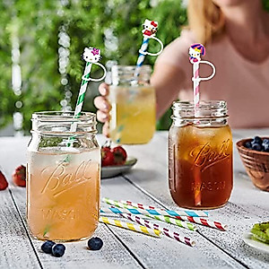 10pcs Drinking Straw Covers Cap, (Cute Cartoon Cat) Reusable Drinking Straw Tips Lids, Straw Toppers for Tumblers, Portable Cute Straw Tips Covers, Dust Proof Plugs Cap Protector 2D Style 7