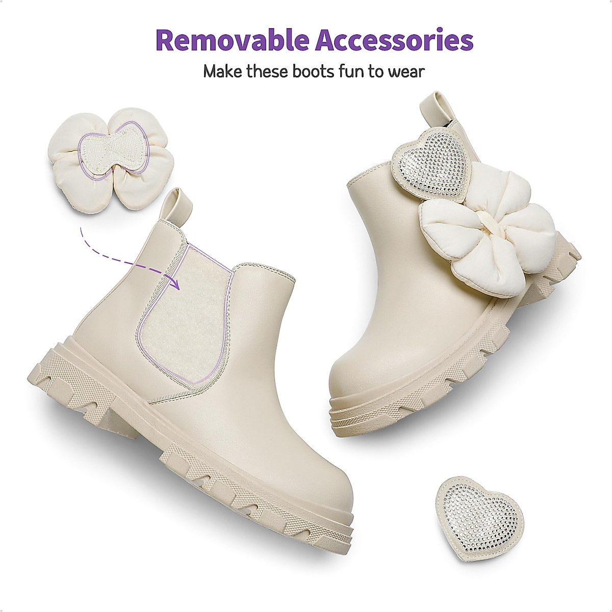 DREAM PAIRS Girls Chelsea Boots Side Zipper Lug Sole Ankle Booties Toddler/Little Kid/Big Kid,Size 12 Little Kid,Beige,SDBO2301K