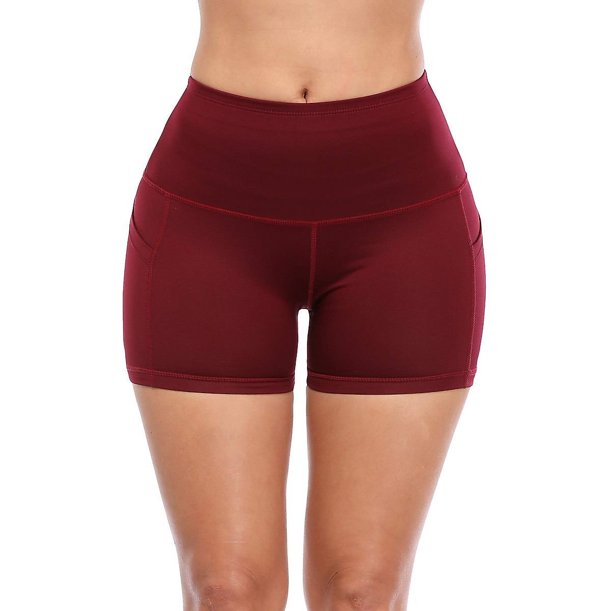 CADMUS High Waist Athletic Shorts for Womens Yoga Fitness Workout Running Shorts with Deep Pockets,3 Pack,1016,Black & Grey & Wine Red,Large
