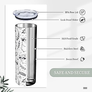 AFHYZY 20 oz Skinny Tumbler Reusable Coffee Travel Mug with Lids and Straws, Insulated Coffee Cups 20oz Stainless Steel Water Bottles Leak Proof for Home, Adults, Women - Raccoon