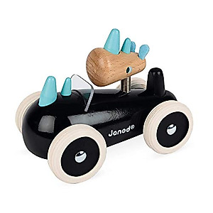 Janod Spirit Wood Car Push Toy - Rony Rhino - Ages 18 Months+ - J04492