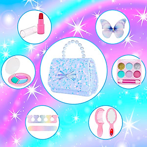 American 18 Inch Doll Clothes and Accessories Makeup Set Fashionable 18 Inch Doll Dress with Sequins Bag Cosmetic Game Set for 18 Inch Doll