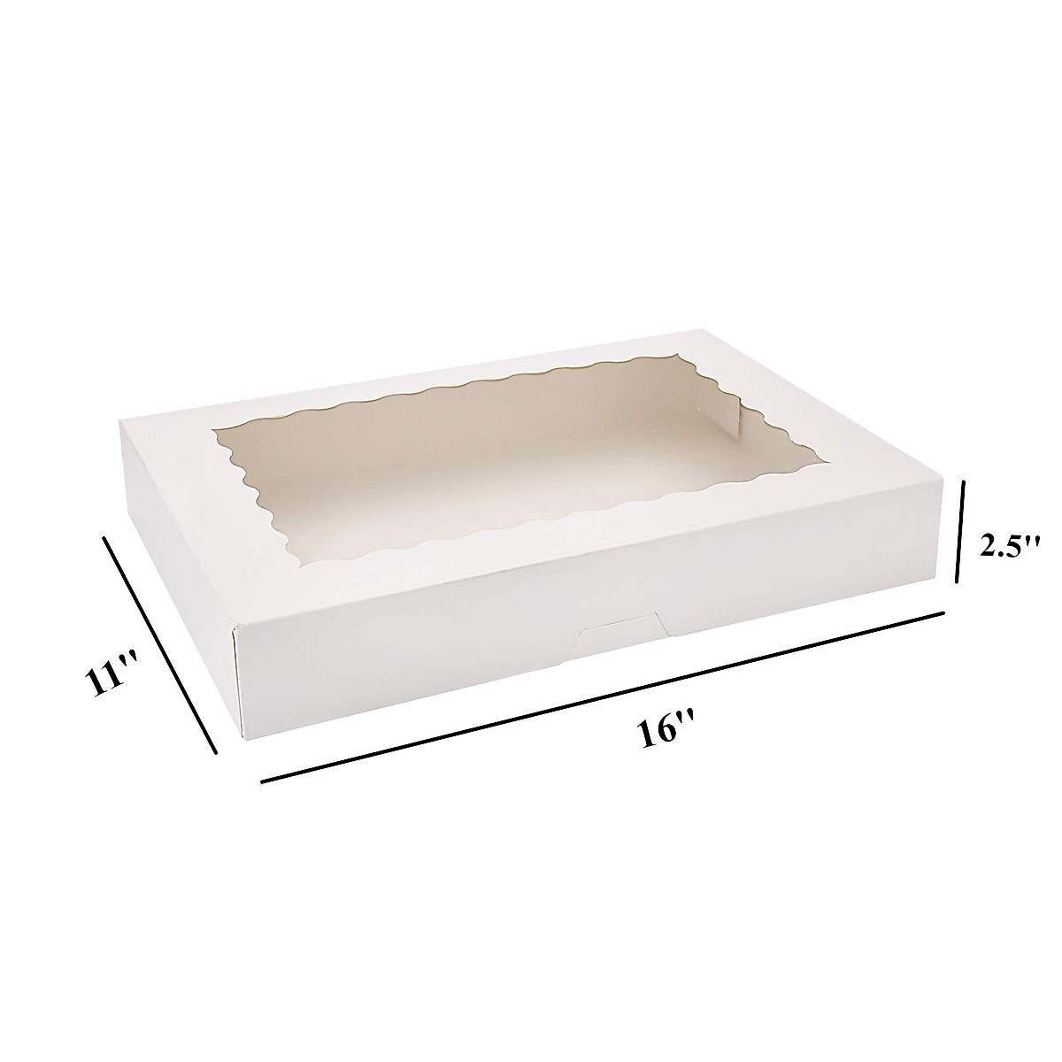 Tcoivs 20-Pack 16" x 11" x 2.5" Bakery Boxes with Window Hold 12 Donuts, Auto-Popup Large Cookie Boxes, Treat Boxes for Pastries (White)