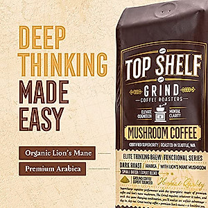 Mushroom Coffee – Ground Dark Roast Organic Lions Mane Coffee for Super Human Focus, Memory & Concentration – High Caffeine Arabica Brain Booster – Strong Nootropic Energy for Peak Performance