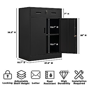 TaskStorz Metal Garage Storage Cabinets，Metal File Cabinet with 1 Locking Drawers, Lockable Storage Cabinets for Office, Home, Garage, Warehouse 36.2" H x 27.6" W x 15.7" D (Black)