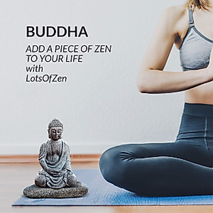 LOTS OF ZEN Mini Buddha Statue — 6.7 inch Buddha Statue with Wooden Round Base Included — Mini Buddha Statue for Spiritual Home Decor