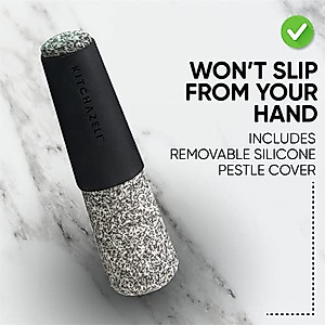 Granite Mortar and Pestle Set - Large 2 Cup Stone Grinder Guacamole Bowl and 6 Inch Pestle - Perfect for Crushing and Grinding Herbs and Spices to Maximize Flavor - Includes Silicone Covers