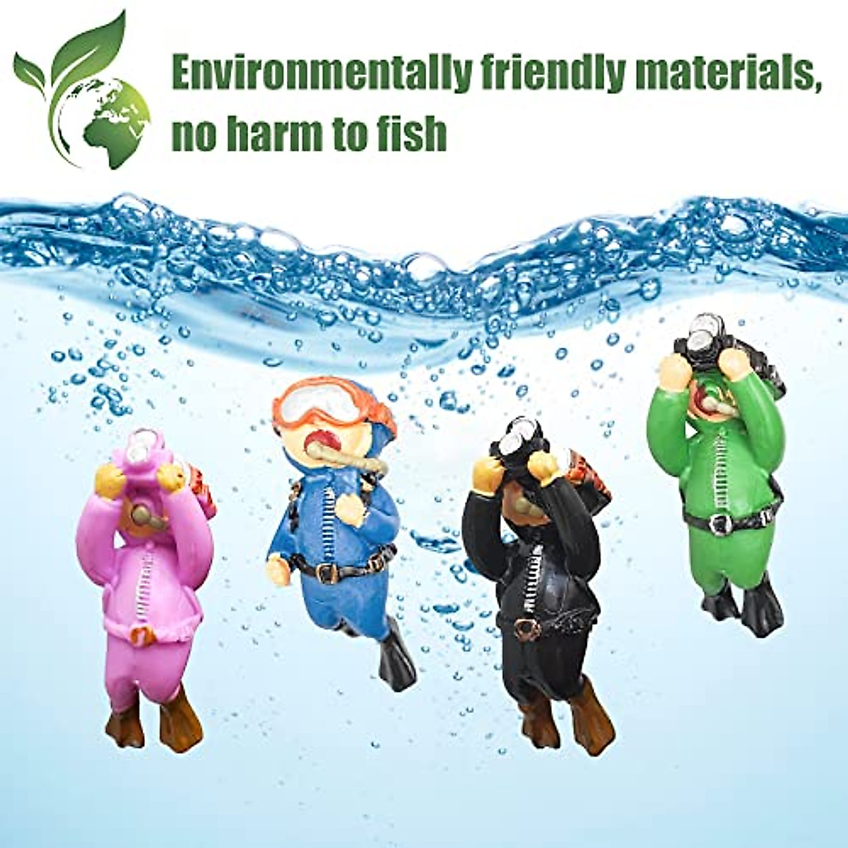 Philbinden 4 Pcs Floating Fish Tank Decorations Aquarium Décor Cute Little Diver Floating Around Freely Aquarium Accessories(Purple, Black, Green, Blue)