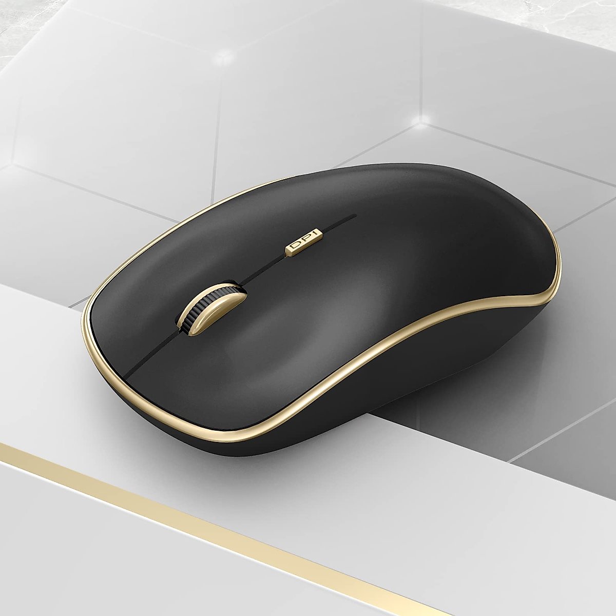 JOYACCESS J Silent Mouse Wireless, Portable Wireless Computer Mouse with 5 Adjustable DPI Levels, USB Mouse for Desktop, Notebook, MacBook, Chromebook, PC (Black Gold)