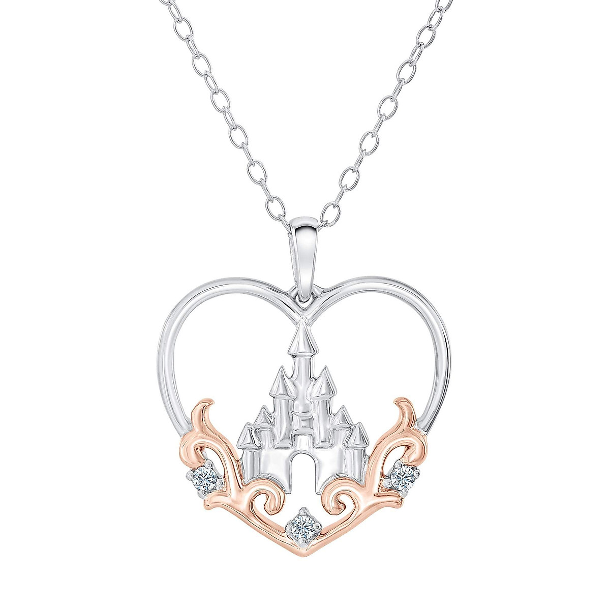 Disney Enchanted Princess Castle Diamond Heart Pendant 1/20ctw