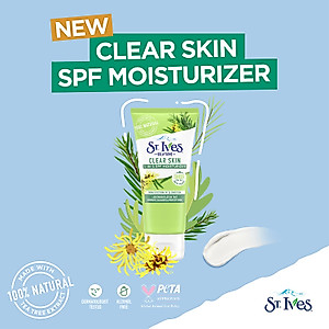 St. Ives Clear Skin Lotion - 3-in-1 SPF 25 Face Moisturizer for Acne Prone, Oily, or Combo Skin, Lightweight Sheer Daily Face Lotion with Tea Tree Extract & Witch Hazel, 3 Fl Oz
