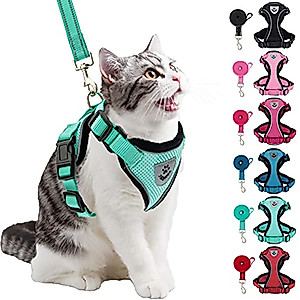 PUPTECK Cat Harness and Leash Set- Adjustable Vest Escape Proof Harness for Kitten Small Medium Cats, Retractable Breathable Soft Mesh for Outside with Reflective Strips