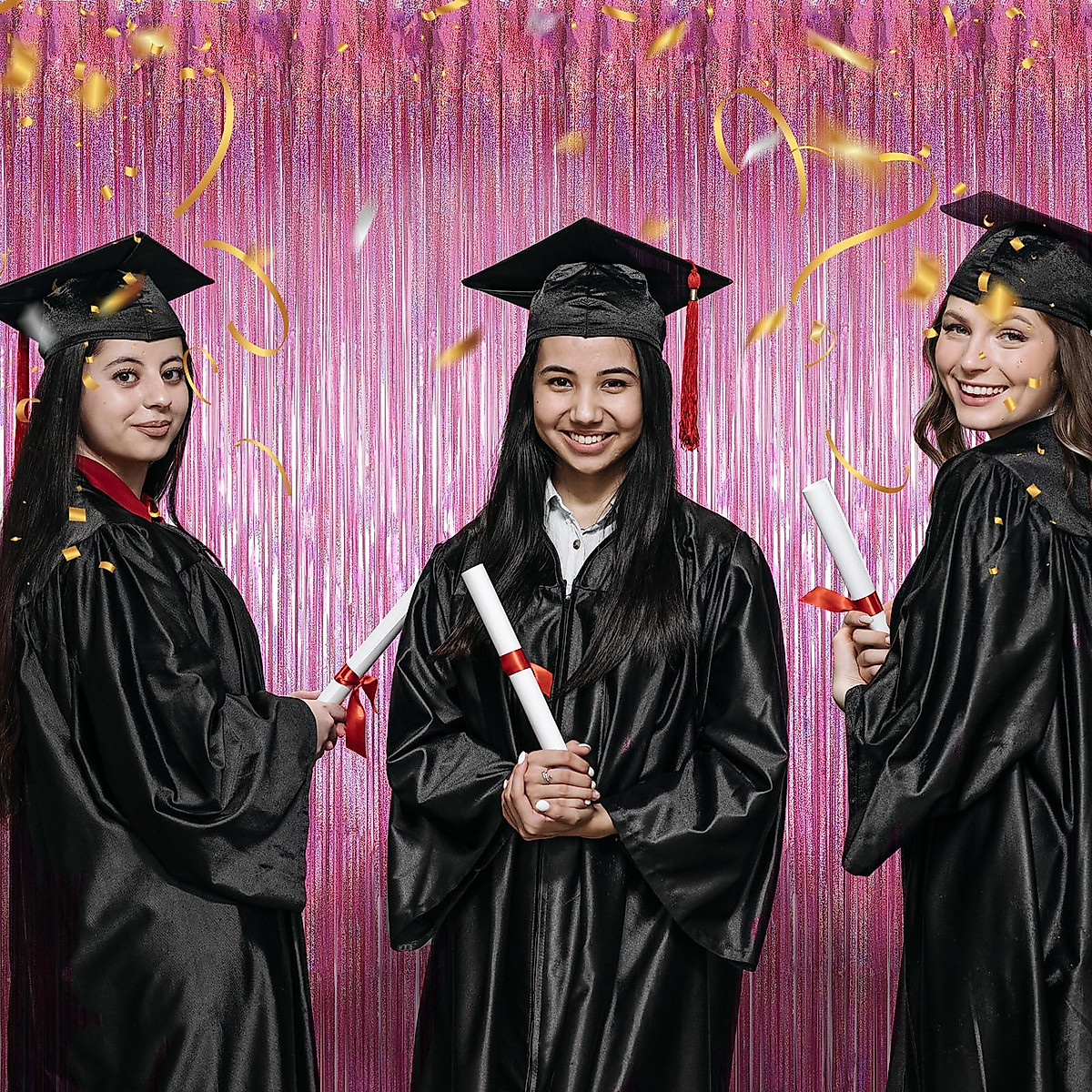 WD&CD Pink Tinsel Foil Curtains, 3 Pack 3.3x6.6 ft Pink Streamers Glitter Foil Fringe for Party Decoration, Birthday Decoration, Wedding Decoration, Graduation Decoration, Baby Shower Decoration