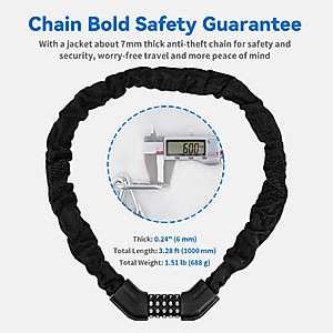 Bike Chain Lock, Bike Locks Heavy Duty Anti Theft with 5 Digit Combination Code, 3.2 feet Long Resettable Bike Locks for Bicycles/Motorcycles/Scooters/Gates (Black)