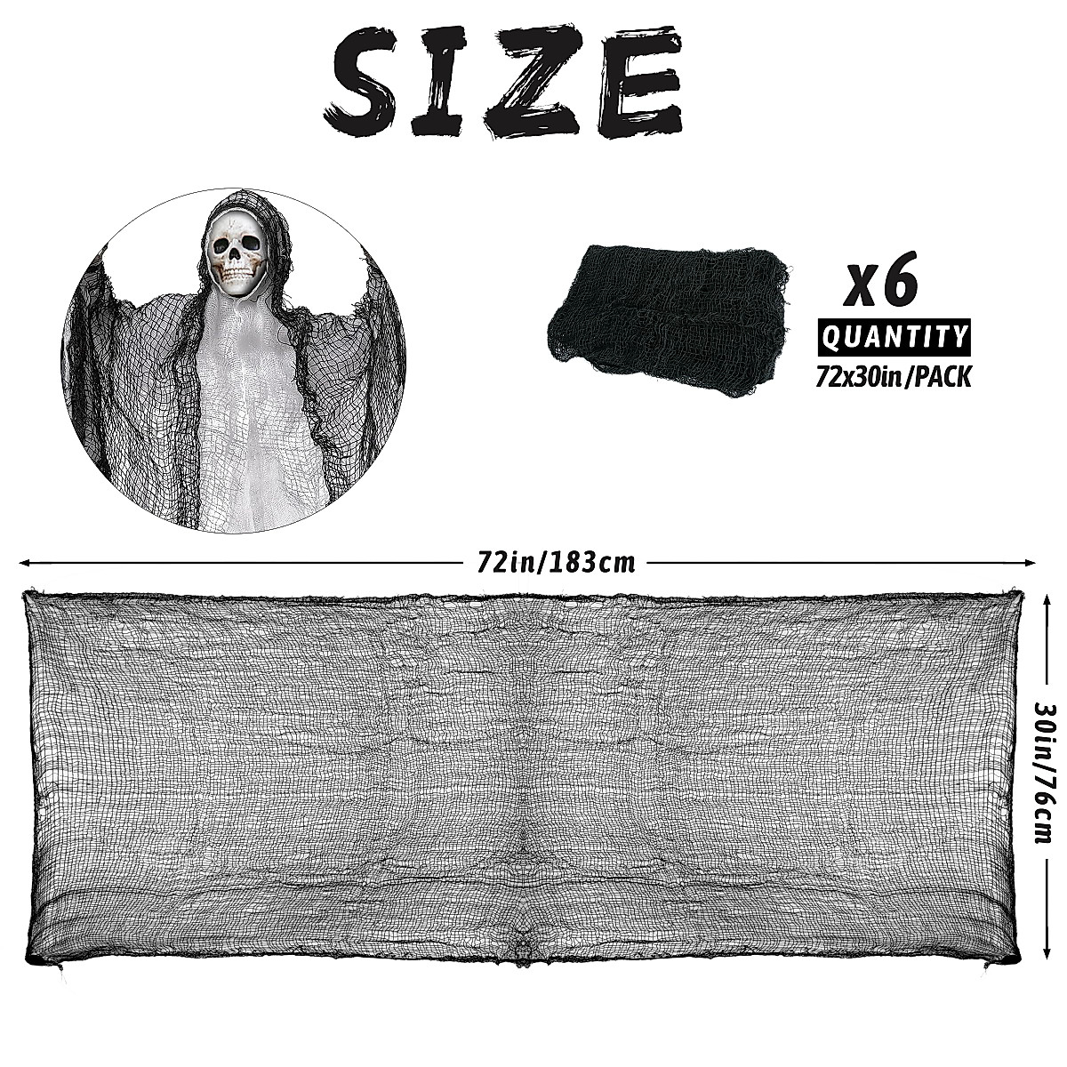 Xgunion Halloween Creepy Cloth 6PCS 30×72inch Black Halloween Cloth Decor Halloween Decoration Spooky Creepy Gauze Cloth for Halloween Party Outdoor Indoor Decorations
