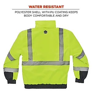 High Visibility Reflective Winter Bomber Jacket, Black Bottom, ANSI Compliant, Ergodyne GloWear 8377,2XL,Lime
