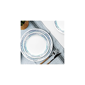 Corelle Ocean Blues 16pc, Service for 4, Dinnerware Set, 8 Plates 8 Bowls, Chip & Break Resistant, Dinner Plates and Dinner Bowls, Corelleware Plates, White