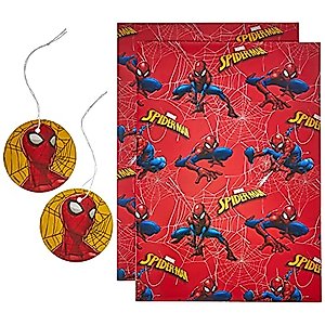 Birthday Gift Wrapping Paper Boys - Wrapping Paper Sheets for Kids, Wrapping Paper Birthday, Spiderman Wrapping Paper; for Boys Gift, Spiderman Gifts - 2 Sheets & 2 Tags