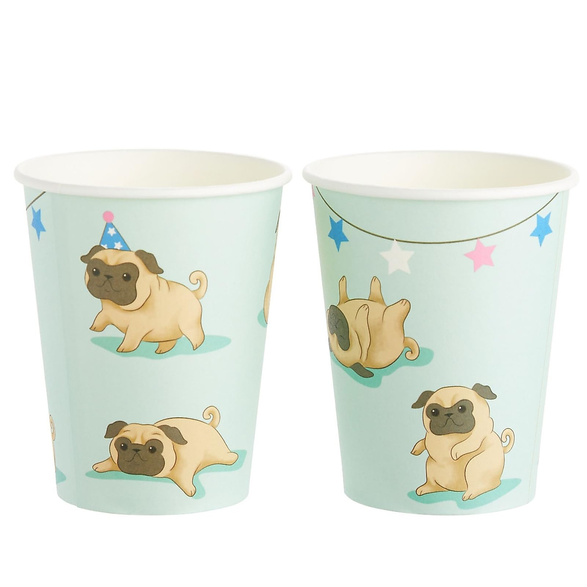 144 Piece Pug Party Supplies, Dog Birthday Decorations with Paper Plates, Napkins, Cups, and Cutlery (Serves 24)