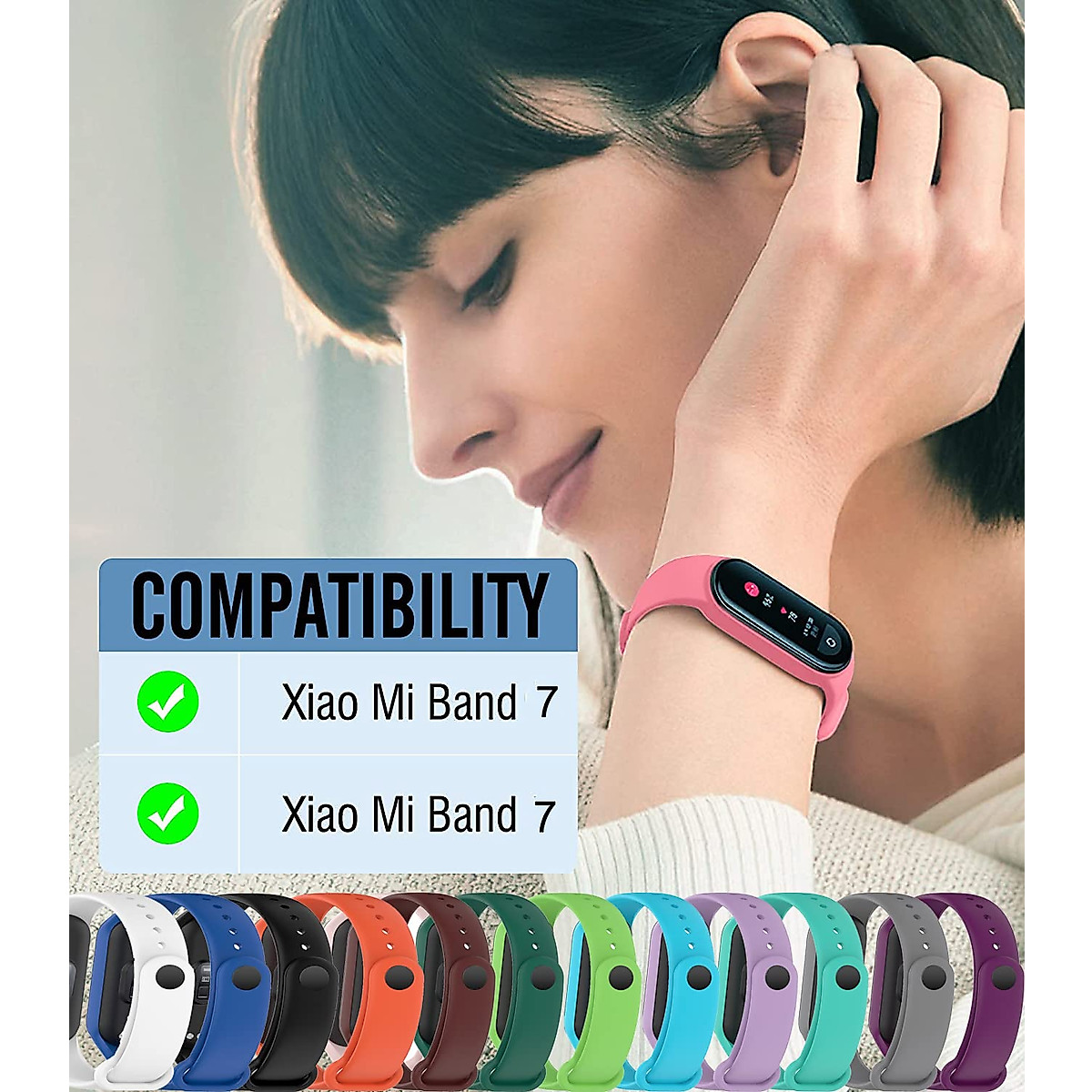 SZBAMI 8 Pack Bands Replacement for Xiaomi Mi Band 7 Strap Wristbands Compatible with Mi Band 7 Smartwatch Accessories Colorful Bracelet for Women Men Silicone Smart Watch Xiaomi MI Band 7 Wrist Band