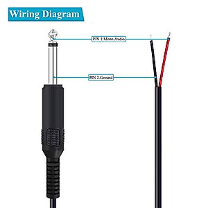 Fancasee 2 Pack Replacement 6.35mm Male Plug to Bare Wire Open End TS 2 Pole Mono 1/4" 6.35mm Plug Jack Connector Audio Cable for Microphone Speaker Cable Repair