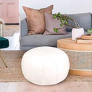 zefen Unstuffed Pouf Foot Stool Round Decorative Leather Ottoman Cushion Storage seat or for Resting Your Feet on, Floor Chair Foot Living Room Bedroom Kids Room and Wedding (White)