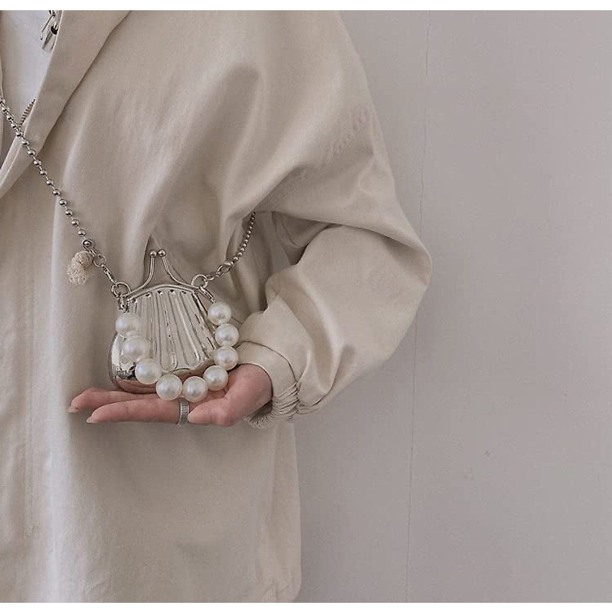 Zenosy Mini Pearl Evening Bag for Women Fashion Handbag Satchel Purse Shoulder Bag Crossbody Purse with Pearls