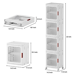 GONGQIN Stackable Storage Bins 11 Gal, Plastic Foldable Storage Box for Collapsible Room Clothes Organizers and Storage, Wheeled Storage Book Containers for Organizing (4 Pack)