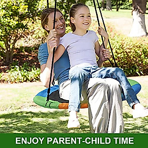 Saucer Swing - 900D Oxford Waterproof Tree Swing for Kids and Adults 700lb 40 Inch - with 2 Adjustable PE Ropes and 2 Stainless Steel Carabiners for Outdoor and Indoor