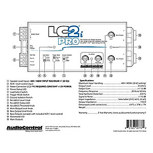 AudioControl LC2i PRO 2-Channel Line Output Converter with Impedance Matching, AccuBASS with 2-Channel Interconnect Cable
