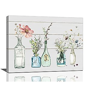 Botanical Bathroom Decor Wall Art Farmhouse Bottles And Plants Bathroom Pictures Wall Decor Rustic Floral Canvas Painting Print Artworks Home Decorations for Bedroom Dining Room Living Room 16"x12"