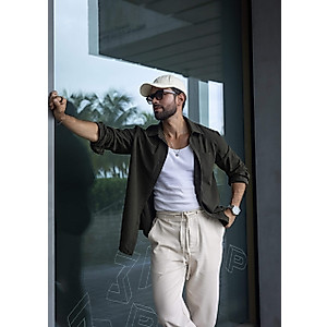 COOFANDY Men's Corduroy Shirt Jacket Slim Fit Button up Work Shirt with Two Flap Pockets Army Green