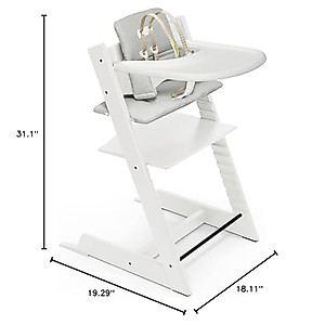 Tripp Trapp High Chair and Cushion with Stokke Tray - White with Nordic Grey - Adjustable, Convertible, All-in-One High Chair for Babies & Toddlers