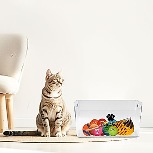 Cat Toy Bin,Clear Cat Toys Storage Bins,Cat Shallow Toy Baskets,Acrylic Pet Supplies Storage Basket with Handle,Easy To Clean,Premium Quality,for Cat Toys, Coats, Clothing, Blankets, and Treats