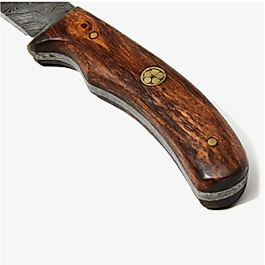 Titan International Knives Damascus Hunting and Skinner Knife | Handmade 1095 4340 Carbon Mix Hand Pounded | Rosewood Handle Fixed Blade Perfect for Hunting and Outdoor Camping with Leather Sheath