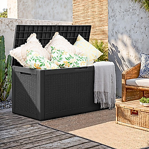 Flamaker 100 Gallon Large Deck Box Waterproof Resin Outdoor Storage for Patio Furniture, Garden Tools, Pool Accessories and Toys (Black)