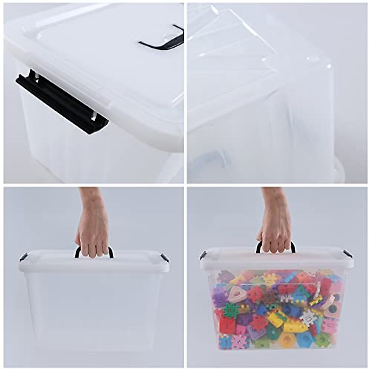 Xyskin 4-Pack 20 L Large Storage Box, Plastic Storage Bins with Lids, Clear