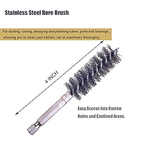WENORA 10 Pcs Bore Brush for Drill, Drill Wire Bore Brush, Stainless Steel Bore Brush Set witn 1/4 Inch HexShank, Drill Wire Brush for Power Drill Impact Driver