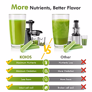 Cold Press Juicer, Juicer Machine for Vegetable and Fruit, Masticating Juicer Machine with 2 Speed Modes & Reverse function, Celery Juicer with Quiet Motor, Easy to Clean with Brush, Non-BPA