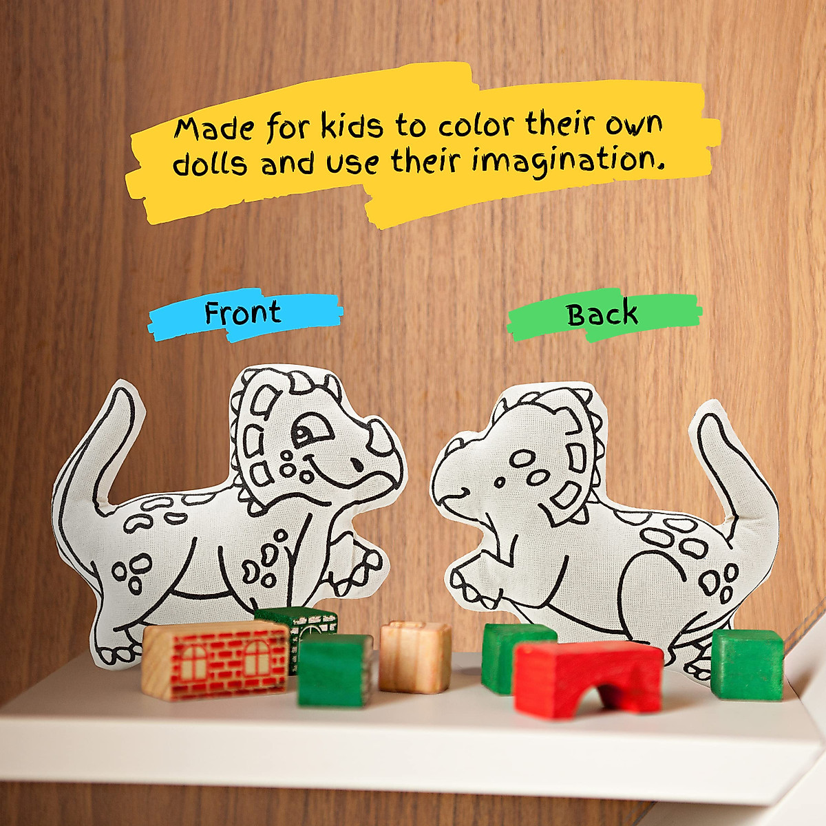 Kiboo Kids Dinosaur Toys for Coloring - T-Rex and Triceratops, Cotton Canvas, Washable Markers Included, Sustainable Toys, Educational Arts & Crafts for Parents, Grandparents, Gifts for Preschoolers