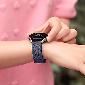 SNBLK Galaxy Watch 5 Band, 40mm-44mm, Soft Silicone, Flower Design, Navy Blue