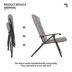 SUNCROWN 3-Piece Outdoor Furniture Patio Padded Folding Chair Set Patio Bistro Set Foldable Adjustable Reclining Lounge Chair with Coffee Table, Grey