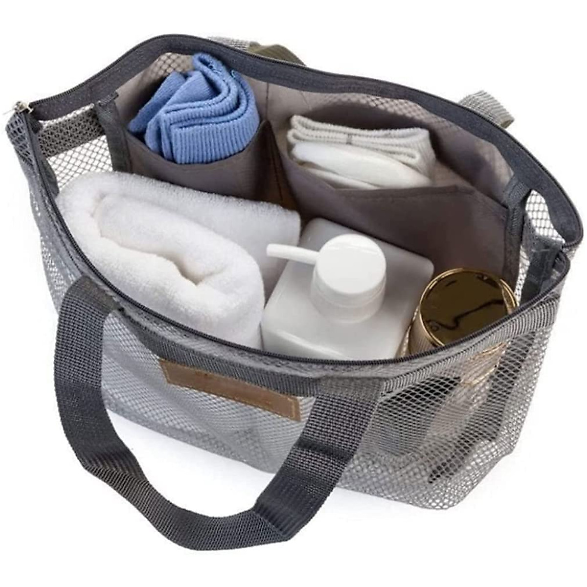 Beach Bag Mesh Shower Caddy Portable Hanging Quick Dry Bath Tote Organizer for Beach Swimming Grey Creative