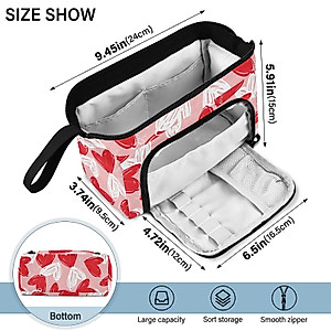 Bolaz Big Capacity Pencil Pen Case Pouch Bag School College Office Organizer for Teens Girls Adults Student-Valentine's Day Red White Hearts on Pink