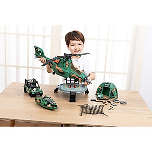 JOYIN 10-in-1 Jumbo Military Combat Helicopter Toy Set with Military Vehicle Toys and Military Action Figures, Realistic Lights and Sounds, for Combat Toys Imaginative Play